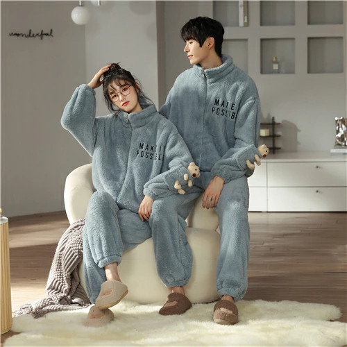 ペアパジャマ 冬 もこもこ カップル ペア ルームウェア 上下 セット
