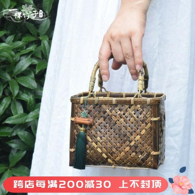 虎竹 紫竹 虎斑竹 ハンドメイド 竹 籠 工芸品 手編み かごバッグ バンブーバスケット 籠 かご バッグ コンパクト 巾着 手作り 篭 かご 工芸品 工藝 民藝 民芸 竹籠 竹細工 かご バスケット プレゼント ギフト 母の日 竹製