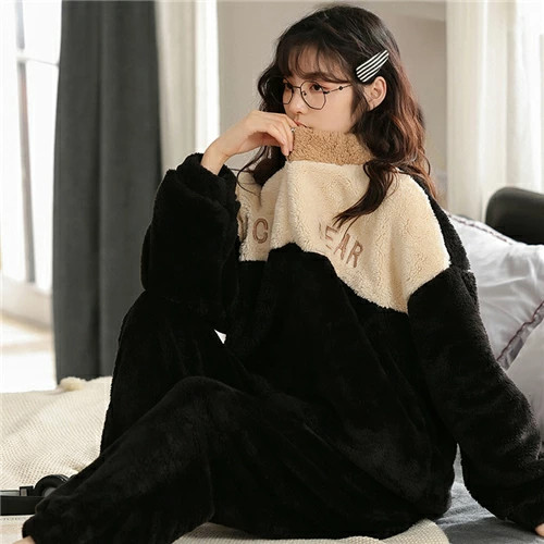 パジャマ レディース ルームウェア もこもこ パジャマ レディース かわいい パジャマ 冬 長袖 パジャマ ルームウェア もこもこ 大きいサイズ 上下セット 着る毛布 ロング ボーダー ボア 部屋着 セットアップ レディース 寝巻き レディース 暖かい フランネル 黒/ブラック