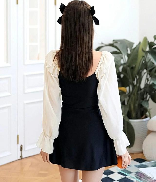 ポエットスリーブ レース アップ ワンピース水着 水着 レディース 体型