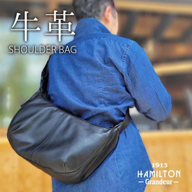 ショルダーバッグ レザーバッグ メンズ レディース ユニセックス B5 牛革 本革 カジュアル 舟型 黒 斜めがけ ハミルトングランジャー HAMILTON -Grandeur- 父の日 母の日 誕生日 クリスマス ギフト プレゼント