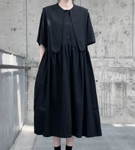 レディース ワンピース シャツワンピ ロング 半袖 襟付き ケープ襟 ワイド フレア Aライン プリーツ 異国風 切り替えデザイン かわいい 大人可愛い きれいめ シンプル カジュアル 上品