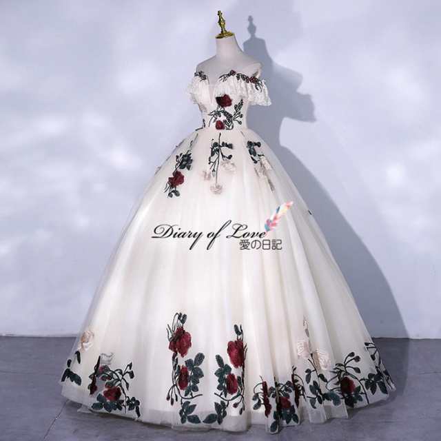 演奏会ドレス 二次会 花嫁 二次会ドレス レース刺繍 花嫁ドレス パーティー イブニングドレス ロング 結婚式 二次会 発表会 謝恩会 披露宴 ウェディングドレス