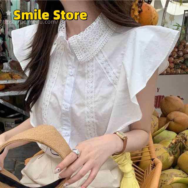 トップス レディース シャツブラウス 襟付き フリル袖 フレアスリーブ 半袖 レース 大人可愛い きれいめ カジュアル 大人 上品 おしゃれ お洒落 大人女子 エレガント フェミニン 存在感