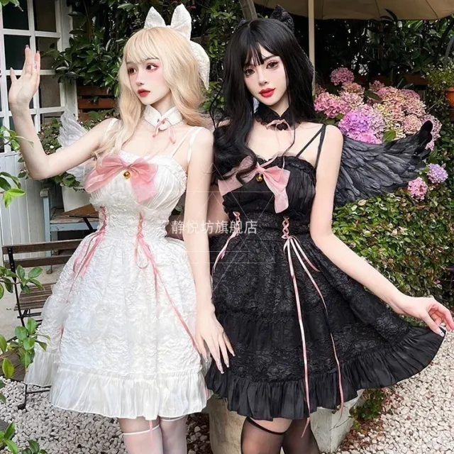ロリータ黒と白の天使の悪魔のドレスブードワール双子ロリータゴシックJSKドレスソフト少女ロリータ