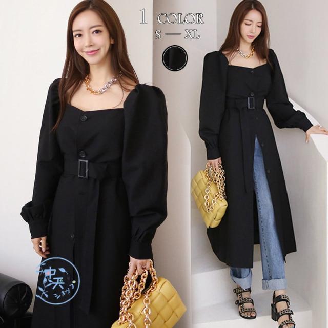 コート トレンチコート 長袖コート レディース 秋冬 ベルト ジャケット アウター お出かけ パフスリーブ 無地 ロング丈コート 着痩せ スリム カジュアル 通勤