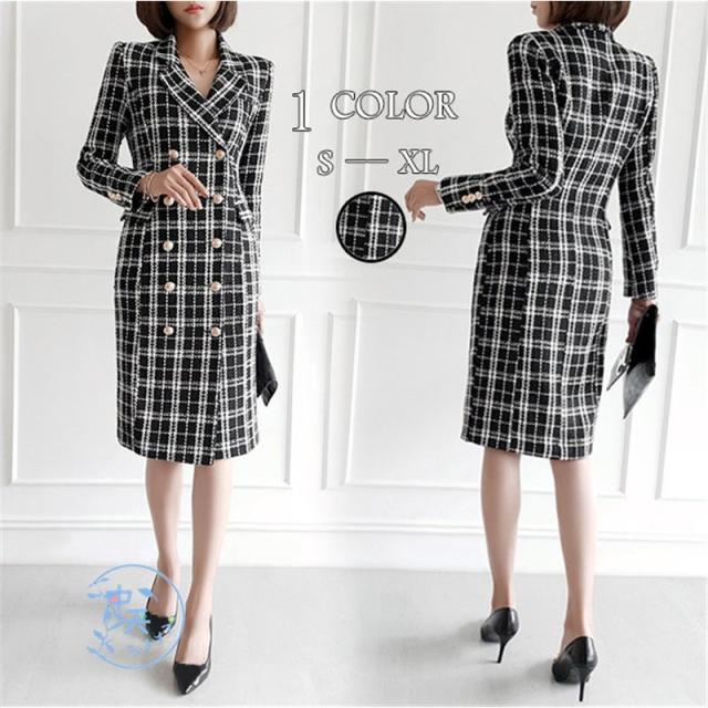 チェスターコート ロング丈チェスターコート レディース アウター ジャケット 長袖コート お出かけ テーラード スリム チェック柄 披露宴 エレガント 秋冬