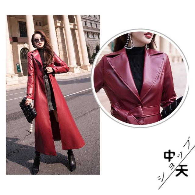 ロング丈レザージャケットレディース春秋冬マキシ丈レザージャケット