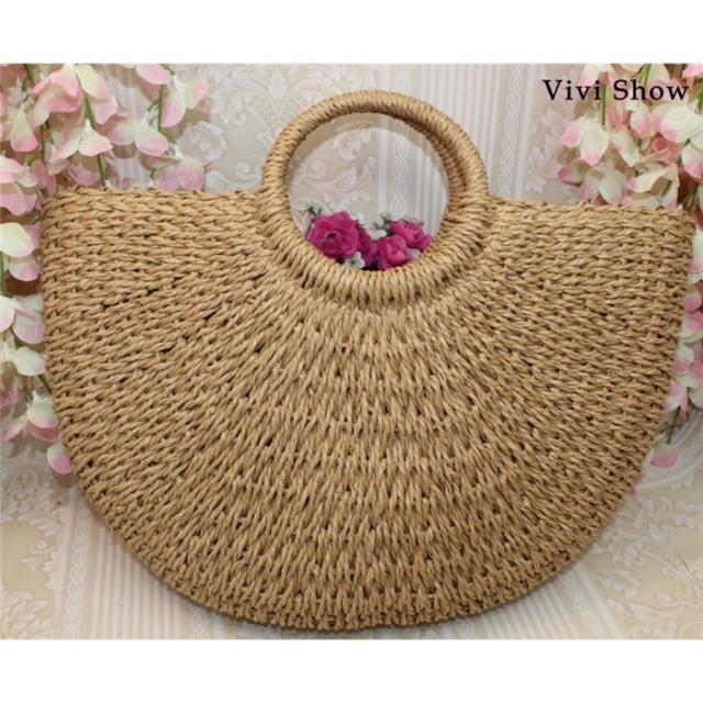かごバッグ レディース 草編みバッグ サークルハンドル カゴバッグ ミディアムサイズ  鞄