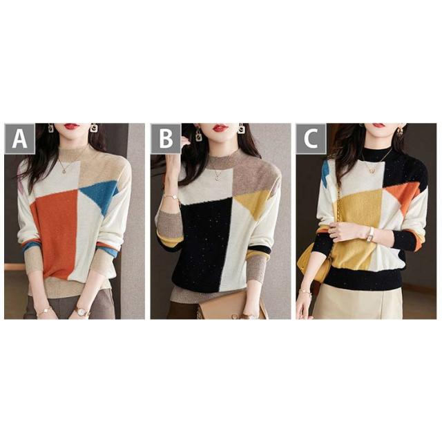 セーター レディース トップス 長袖 ニット モヘアネック バイカラー