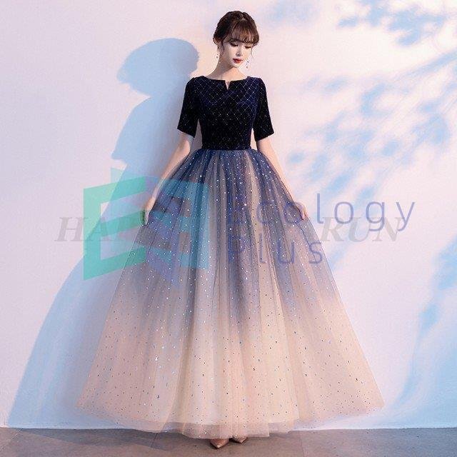 パーティードレス ロング ロングドレス 結婚式 お呼ばれドレス 演奏会 カラードレス 袖あり Aライン チュール 大きいサイズ 3L 4L 5L 6L 小さいサイズ