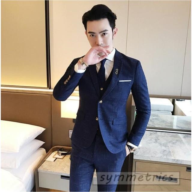メンズスーツ ファション 韓国風 3点セット 3ピーススーツ パーティー