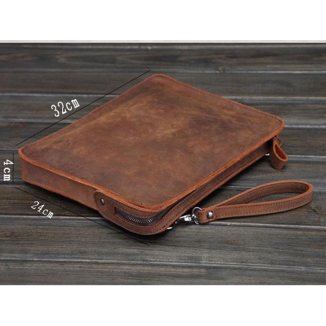 セカンドバッグ ブラウン レザー 本革 チェーン付き クラッチバッグ