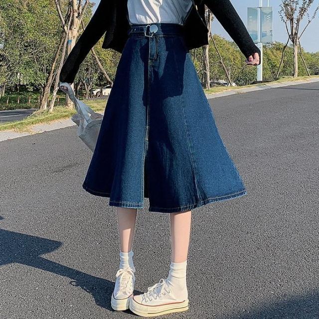 スカート レディース 春夏秋 デニム ロング丈スカート デニムスカート 膝丈スカート Aライン 体型カバー ハイウエスト ボトムス 大人 通勤 お出かけ オシャレ