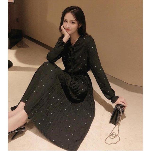 ワンピース トッド柄 シフォンワンピース 長袖 ロング丈 おしゃれ レディース 着痩せ 春 2021