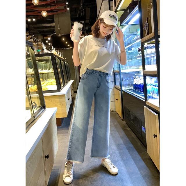 デニムパンツ 九分丈 フレアジーンズ フレイドヘム ハイウエスト