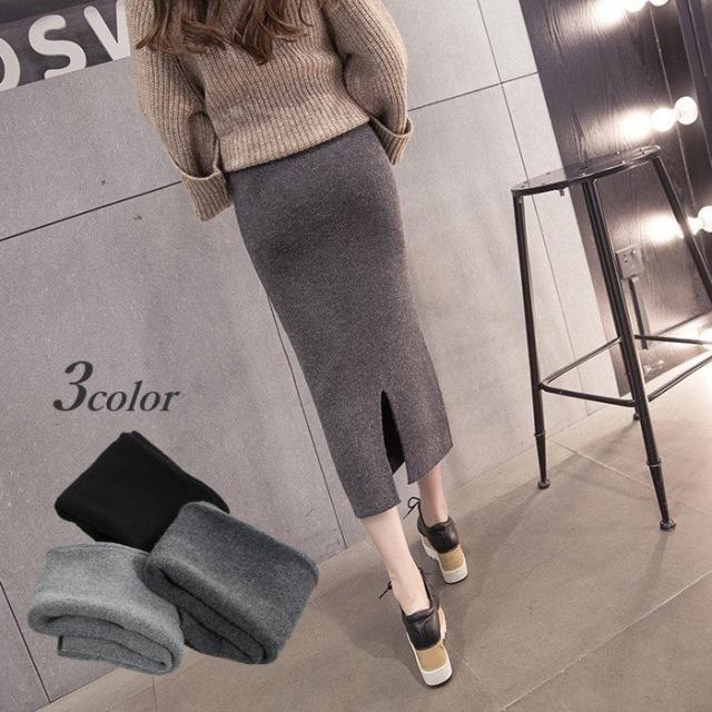 スカート ニット ボトムス レディース ミモレ丈 ニットスカート タイト バックスリット シンプル 単色 カジュアル おしゃれ