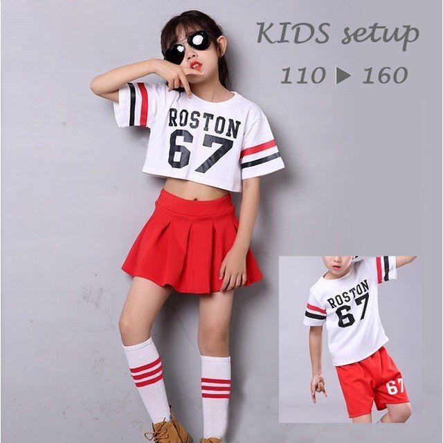 セットアップ 上下2点セット 子供 男女 Tシャツ ラウンドネック 丸首 ショート丈 ミニスカート ボックスプリーツ ショートパンツ スポーの ...