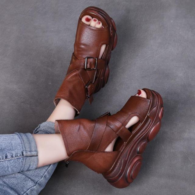 サンダル レディース ブーツサンダル ハイカット 厚底 7cm 本革 サマー