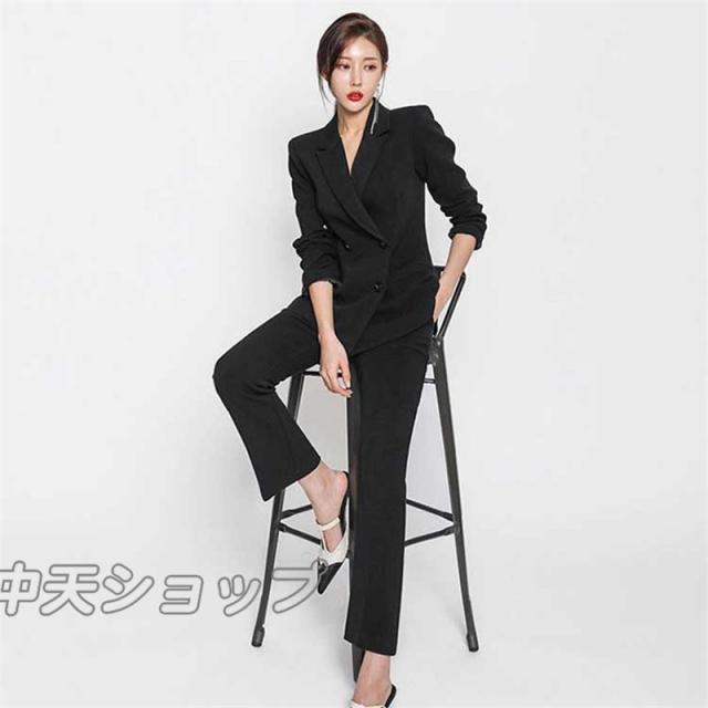 パンツスーツ ジャケット＋パンツス一ツ夏物入園式スーツ人気フォーマル 2点セットパンツ黒スーツ 韓国風長袖 パンツスーツ レディース パンツスーツ ジャケット＋パンツス一ツ夏物入園式スーツ人気