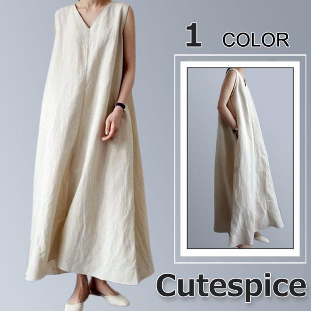 ワンピース ワンピース マキシワンピース 40代 リネンワンピース ノースリーブ Vネック レディース 綿麻 Aライン オシャレ 体型カバー カジュアル 春夏新作