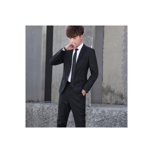 セットアップ スーツ セットアップ メンズ ビジネススーツ 2つボタン ジャケット ロングパンツ スリム ストレッチ 無地 2点セット