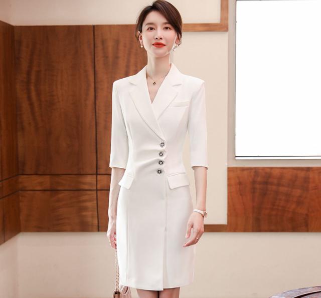 ワンピース レディース 夏 五分袖 スーツ フォーマル おしゃれ 膝丈 着痩せ キレイめ 無地 オフィス ビジネス OL 発表会 音楽会 演奏会