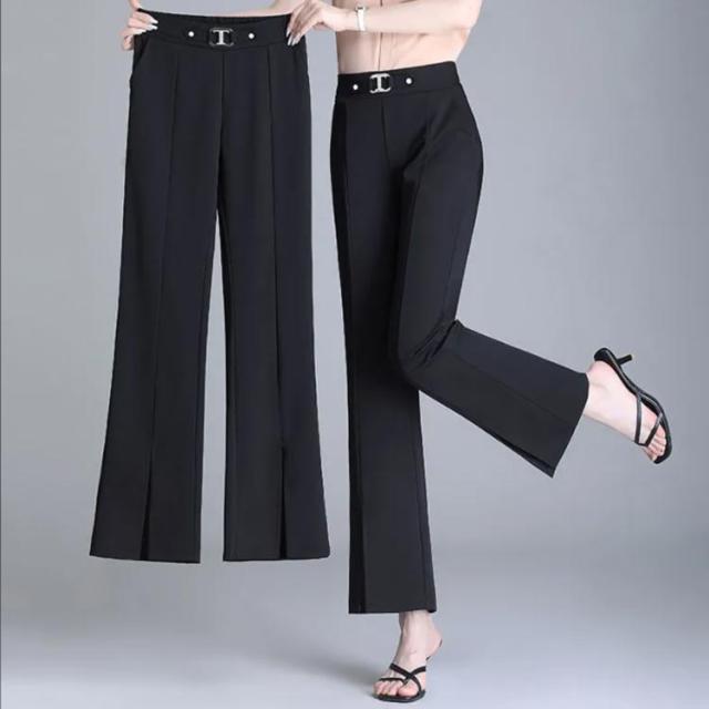 フレア パンツ 冷感 黒 ベージュ 春夏秋 リラックス フレアパンツ スリットパンツ レディースパンツ 脚長効果 通勤 送料無料 フレア パンツ 冷感 黒 ベージュ 春夏秋 リラックス フレアパンツ