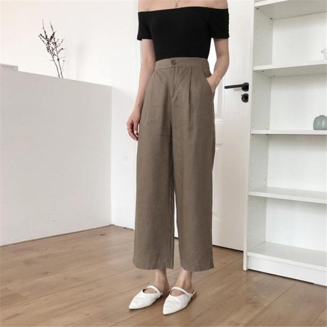 ワイドパンツ レディース パンツ 9分丈 リネン ゆったり 体型カバー 無地 夏 秋 ズボン 麻糸 リネン 大きいサイズ ロング 膝下 コットン混 3type