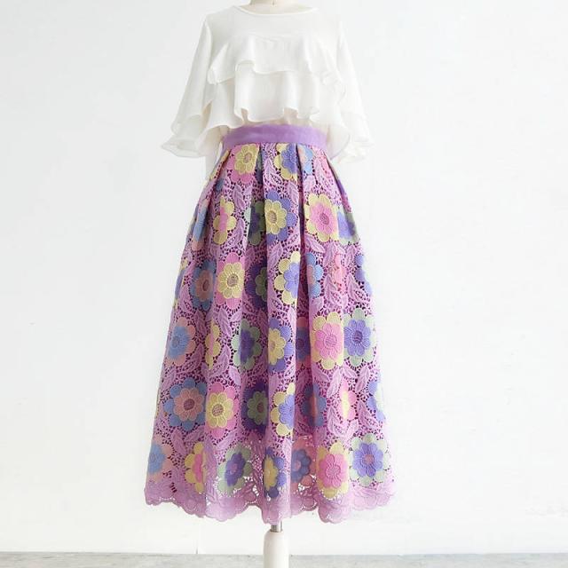 スカート 花柄 花柄レース シフォンスカート 透け感 ファスナー 個性的 甘め カラフル 美人 ママ フェミニン クール 休日 女子会 定番