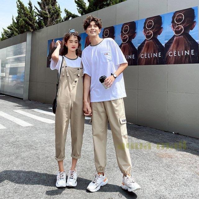 カップル ペアtシャツ 半袖 ペアルック お揃い 服 夏 花柄 パンツ 韓国ファッション デート おでかけコーデ おそろ オルチャンファッション