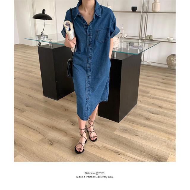 ワンピース デニムワンピ 無地 レディース カジュアル 体型カバー パーティー フォーマル 20代30代40代50代 ママ お呼ばれ お出かけ 旅行 ワンピース デニムワンピ 無地 レディース カジュアル 体型カバー