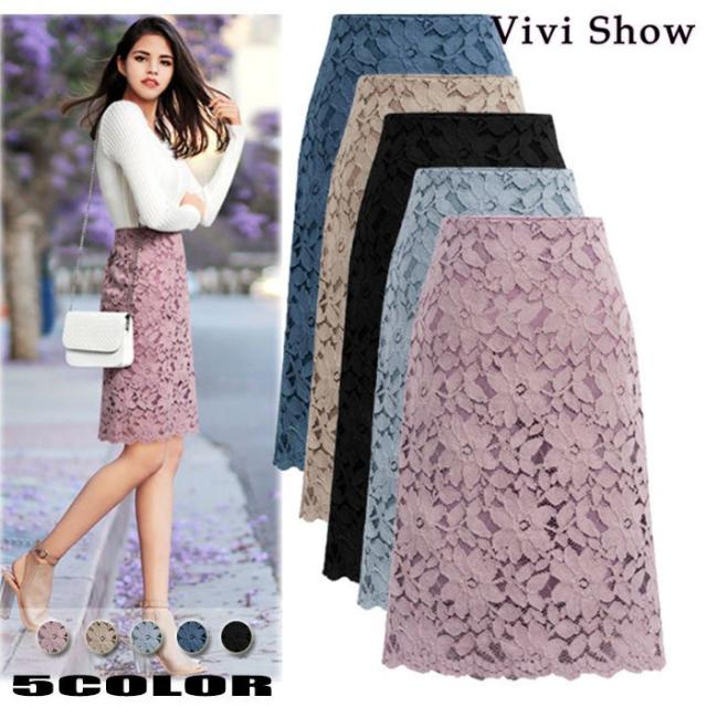 タイト ひざ丈 レース花柄 おしゃれ レースカットワークスカート エレガント 優雅レーススカート 人気 カジュアル