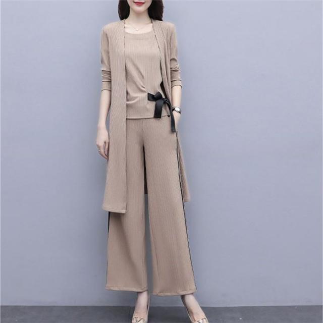 3点セットアップ セットアップ レディース tシャツ+カーディガン+ワイドパンツ 無地 丸首 カジュアル 体型カバー シンプル 着痩せ ゆったり 20代 30代 40代