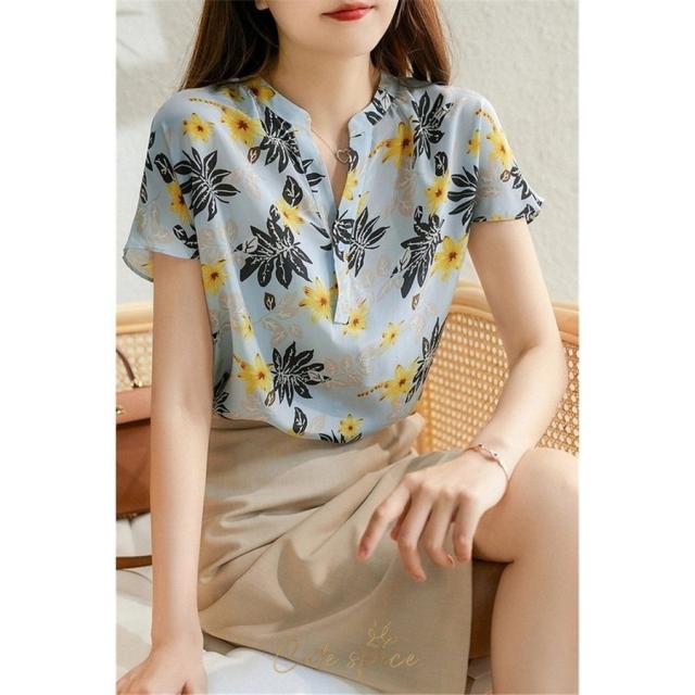 ブラウス レディース 春夏新作 おしゃれ ブラウス Vネック 花柄 半袖トップス 上品 大人 通勤OL ゆったり シャツ30代 40代 50代 ブラウス レディース 40代 春夏新作 オシャレブラウス 花柄シャツ 半袖