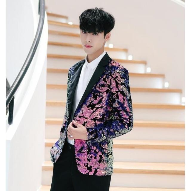 人気・品質 メンズ スパンコール ジャケット 紳士用 トップス 司会 マジック ヒップホップ ダンス衣装 ステージ衣装 舞台衣装 パーティー 発表会