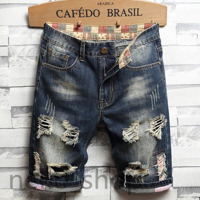 個性 ダメージ加工 デニムジーンズ ショートパンツ ハーフパンツ メンズ 膝丈 デニムパンツ ストレッチ 短パン 半ズボン スリム 細身 ボトムス 春夏新作