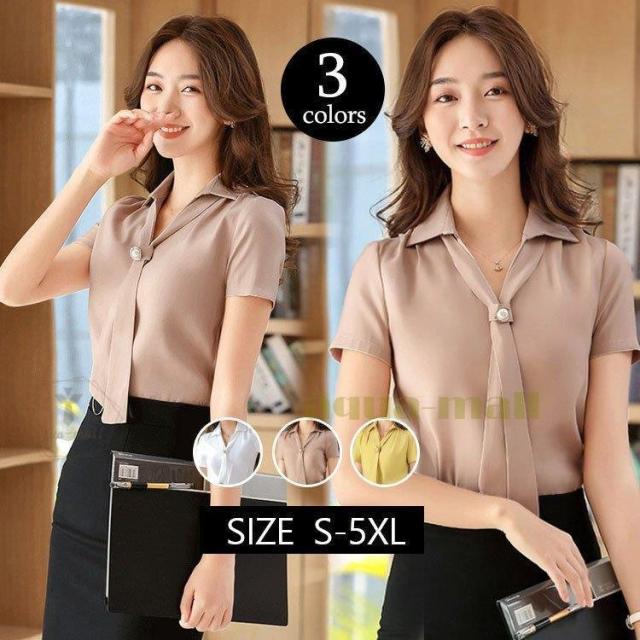 ブラウス レディース 40代 春夏 新作 おしゃれ 上品 ブラウス 白 シフォン シャツ 半袖 トップス ビジネス ブラウス 制服 OL ゆったり お仕事 韓国風 30代 50代
