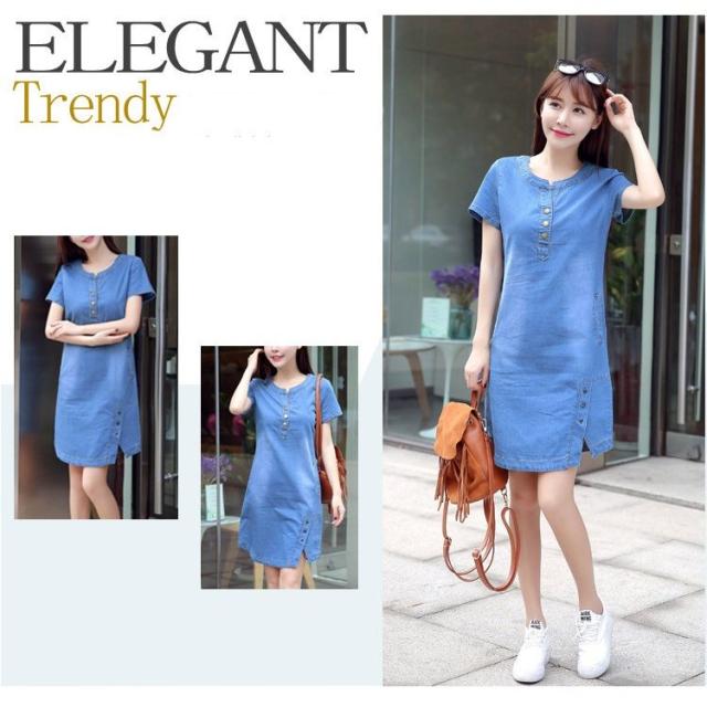 ワンピース レディース 40代 春夏 半袖 きれいめ デニムワンピース 膝