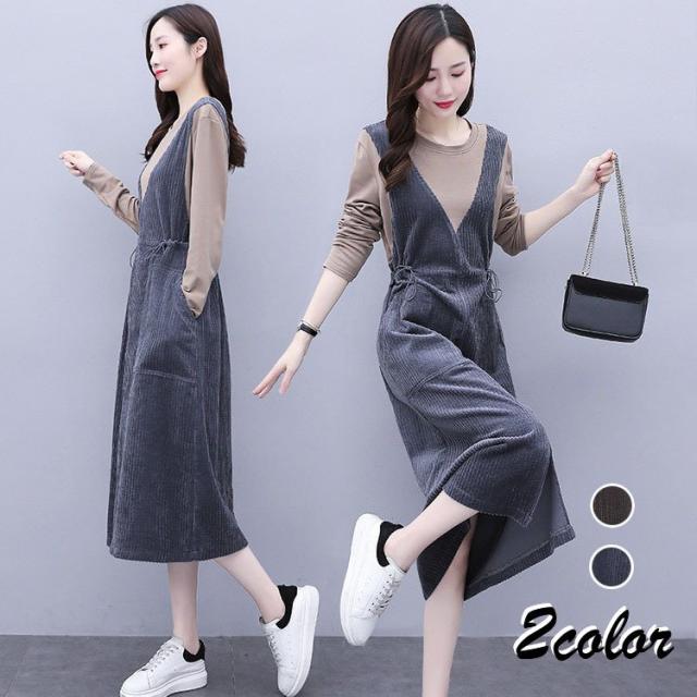 ワンピース レディース 40代 春秋キレイめ膝丈ワンピース 長袖ワンピース コーデュロイ Aライン ロング丈ワンピース オシャレ 韓国風 通勤 お出かけ 着痩せ
