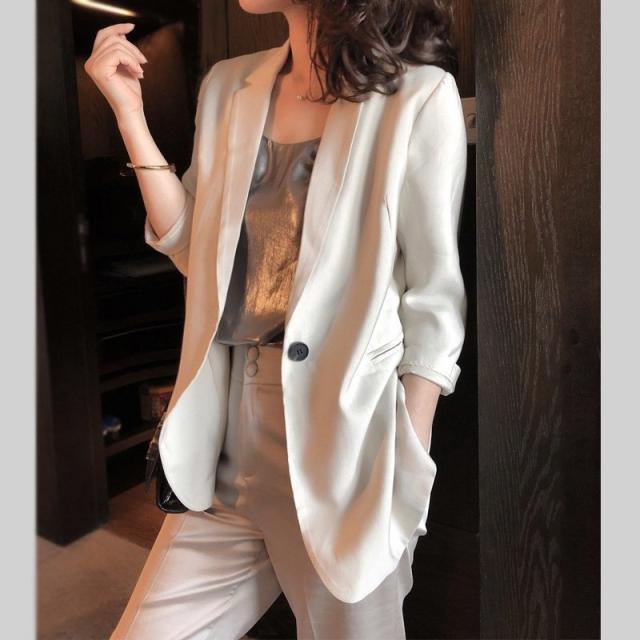 スーツジャケット レディース 秋新作 七分袖ブレザー 白スーツ 40代 カジュアル テーラードジャケット ゆったり 着痩せ 通勤 オシャレ上品 30代 50代