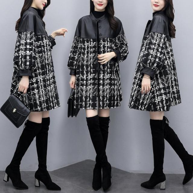 コート ツイードコート レディース チェスターコート PU革切り替えツイードジャケット 秋冬 40代 カジュアル Aラインコート ミディアム丈 オーバー  アウター