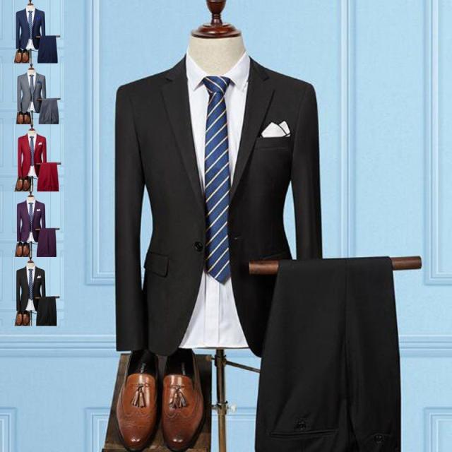 ビジネス２点セット メンズ スリム リクルート 2ピーススーツ結婚式 二次会 テーラードジャケットスラックス