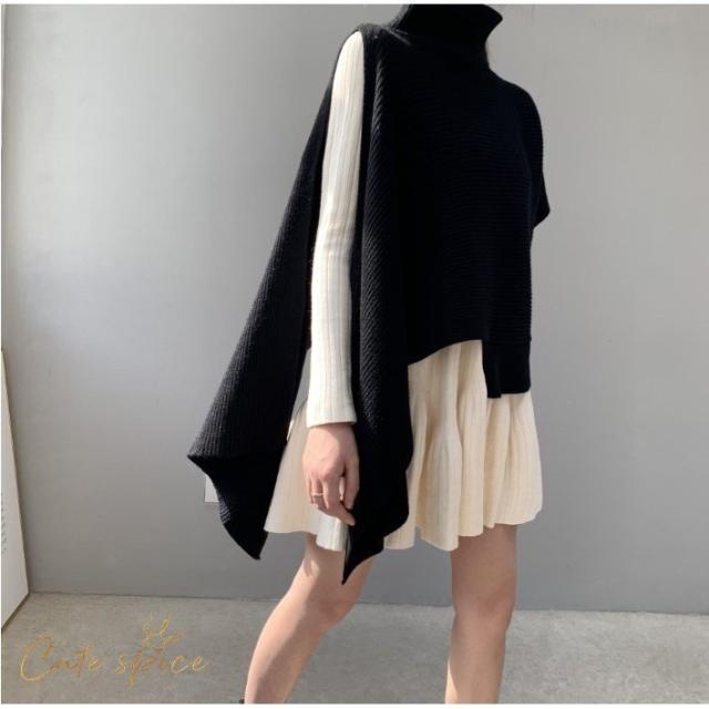 ニット セーター ニットトップス レディース トップス ロングニット チュニック 秋 冬 ゆったり シンプル 不規則裾 ハイネック 柔らかい リブ編み 30代 40代