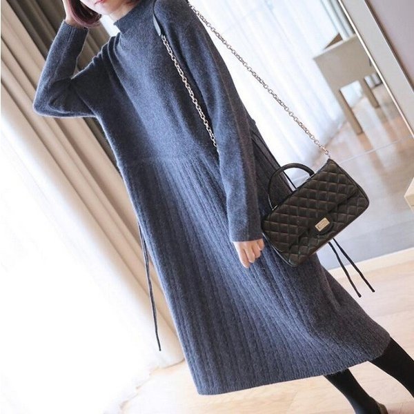 ニットワンピース レディース ワンピース 膝丈 ボトルネック 長袖 ブラック コーヒー キャラメル色 ブルー 人気 大人 上品 秋冬新作