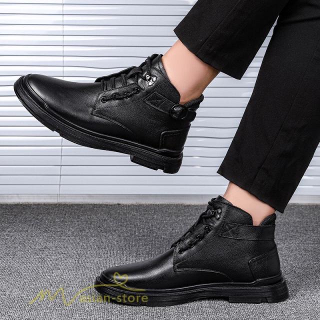 ビジネスシューズ メンズ 裏起毛 暖か 保温 紳士靴 ハイカット シューズ 革靴 カジュアル 日常感 定番 プレーントゥ フォーマル オフィス メンズシューズ 柔らか