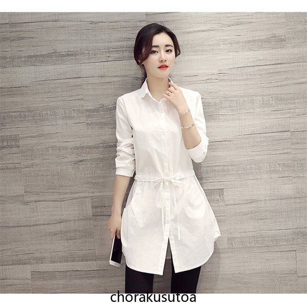 シャツ レディース おしゃれ トップス ロングシャツ チュニック シャツワンピース コットン 綿 ブラウス 長袖 白シャツ カジュアル 通勤 OL 30代 40代 50代 シャツ レディース おしゃれ トップス ロングシャツ チュニック シャツ