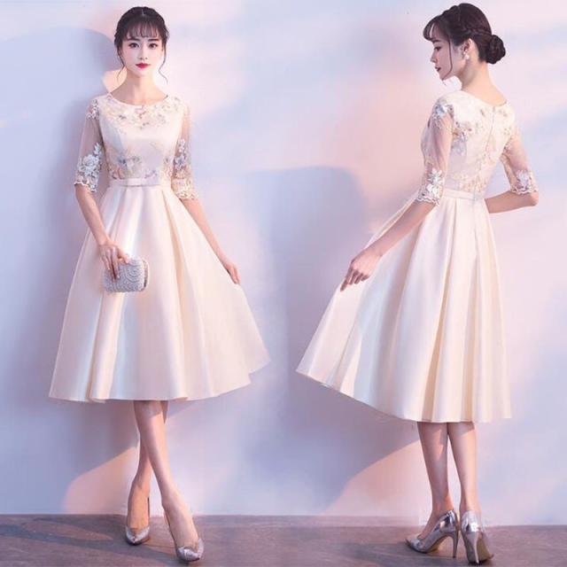 パーティードレス ワンピース 演奏会用 膝丈 ドレス 長袖 合唱衣装 結婚式 フォーマル 同窓会 袖あり キャバ 20代 30代 40代 大きいサイズ 二次会 成人式