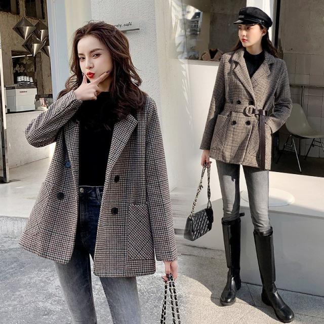 グレンチェック チェスターコート 千鳥柄 ラシャコート ベルト付き レディース テーラードジャケット ショート丈 アウター 秋物 エレガント 通勤 オフィス