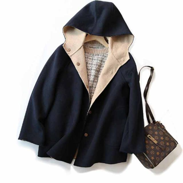 チェスターコート ウールコート フード付き ショート丈 シンプル